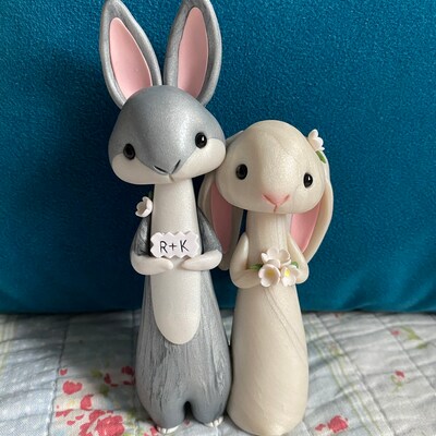 Rabbit Wedding Cake Topper Personalized Animal Clay Cake Topper and ...