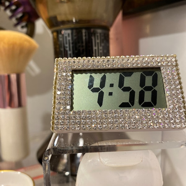 Mini Bling Digital Clock Standing Work Desk Decor Car Watch Work Office School Glam Sparkle ...