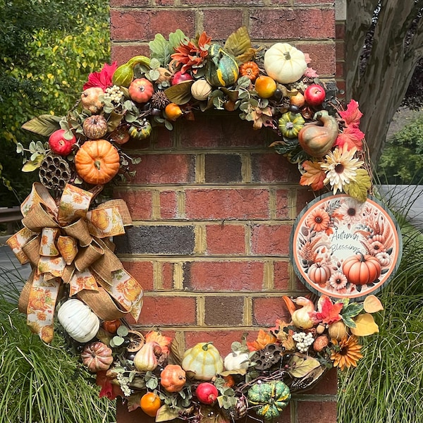 Pumpkin Patch Fall Metal Wreath Sign, Autumn Harvest Decor, Pumpkin and ...