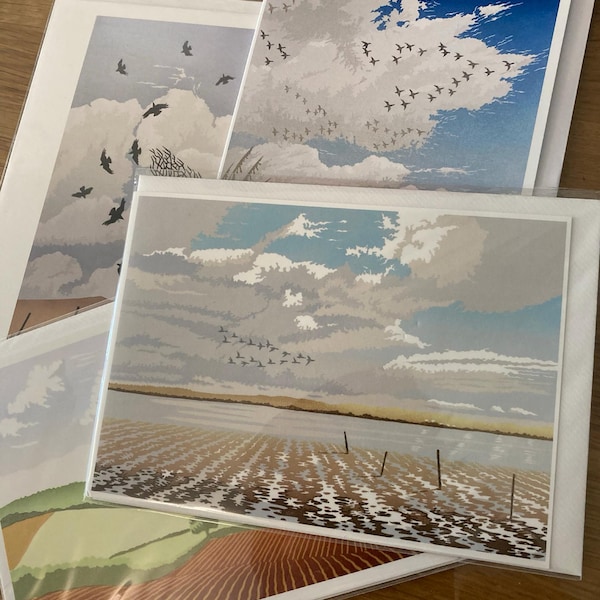 Cloudscape I Lino Print: Clouds, Big Sky and Trees. - Etsy