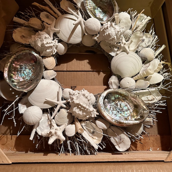 All Natural White Seashell, Sand Dollar, Abalone Wreath 19in - Etsy