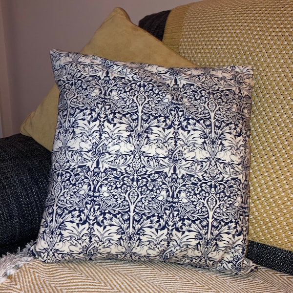 William Morris Brer Rabbit Cushion Cover Blue & White Arts and Crafts ...