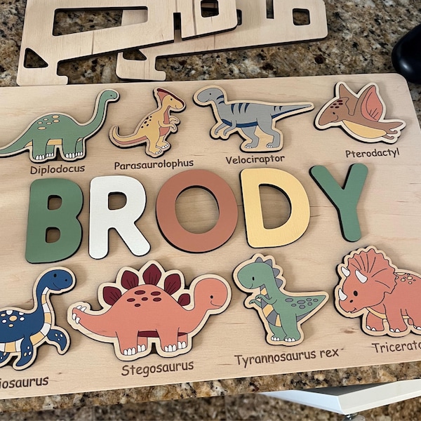 Dinosaur Name Puzzle | Dinosaur First Birthday Gift | Dinosaur Nursery ...