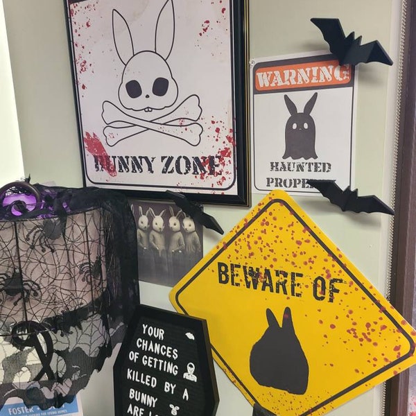 Printable Bunny Halloween Sign Bundle / Wall Decor / Warning, Beware Of ...