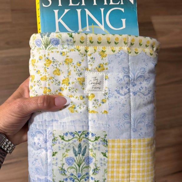 Quilted Book Sleeve Paperback Book Protector Yellow and Blue Floral ...