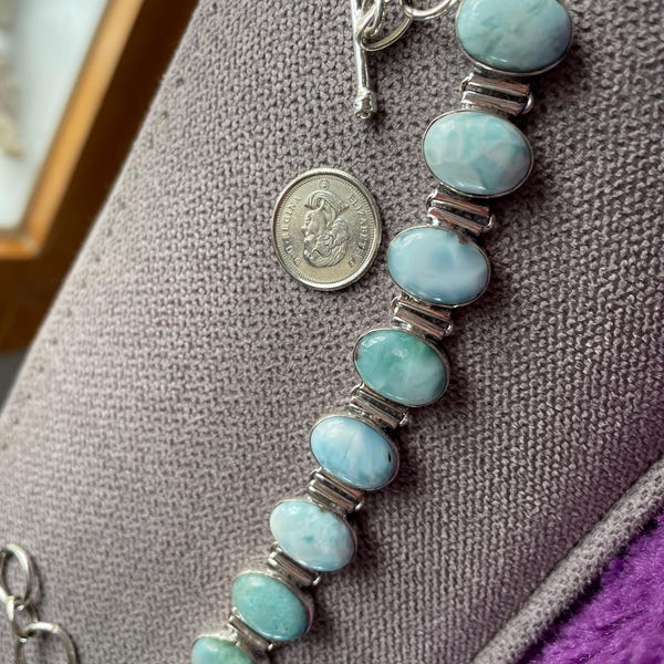 Natural Larimar Bracelet Natural Larimar Gemstone Handmade 925 Sterling Silver Bracelet Natural ...