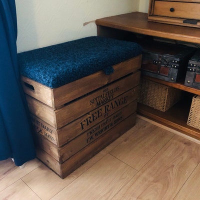 Large Wooden Storage Box With Fabric Upholstered Hinged - Etsy UK
