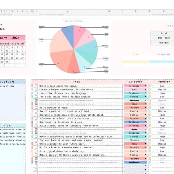 To Do List Template Spreadsheet | Google Sheets Daily Weekly Planner ...