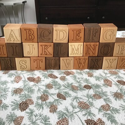 26-piece PICTURE ALPHABET Block Set Natural Wooden Toy Blocks With ...