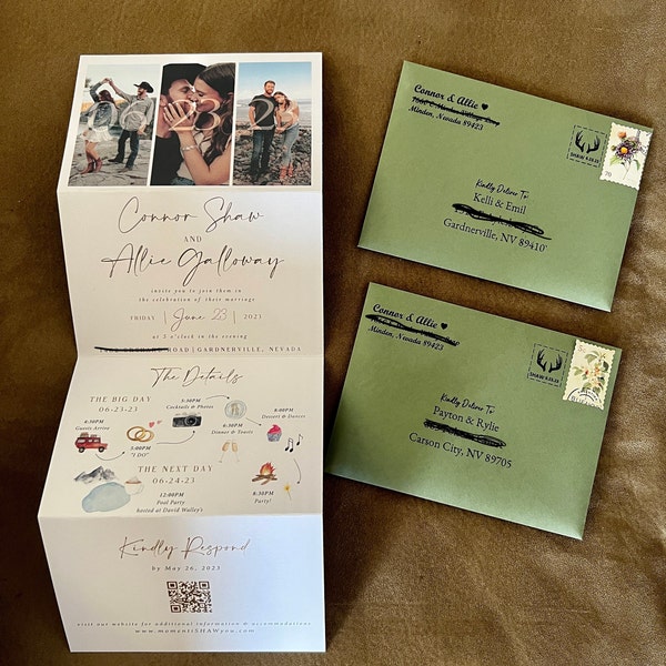 Tri Folding Wedding Invitation, Tri Fold Invite, Minimal Wedding ...