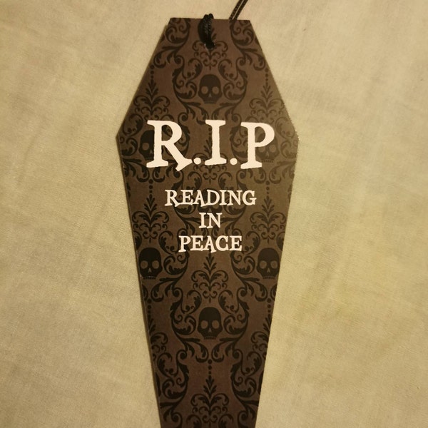 Coffin Shaped RIP Reading in Peace Bookmark, Goth, Tassel, Shaped ...
