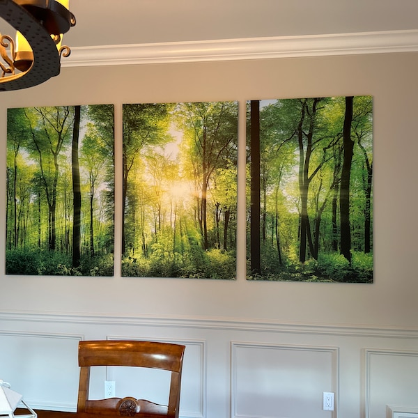 Forest Print Tree Wall Art Sunlight Forest Canvas Green Tree Painting ...