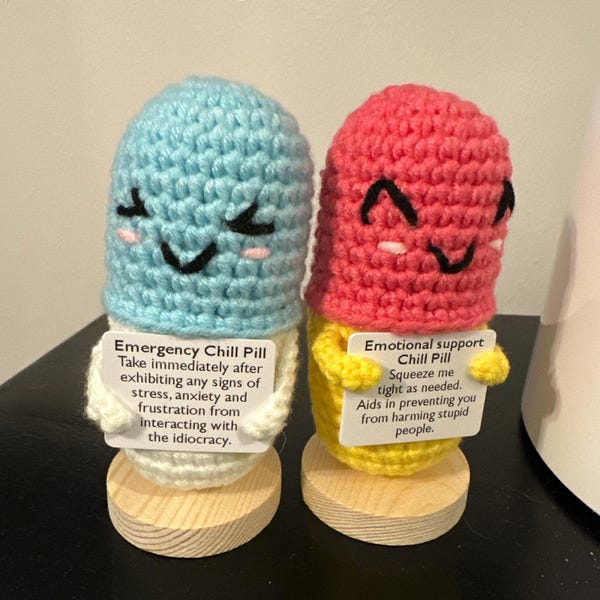 Adorable Crochet Chill Pill-emotional Support-emergency Pill-chill Pill ...