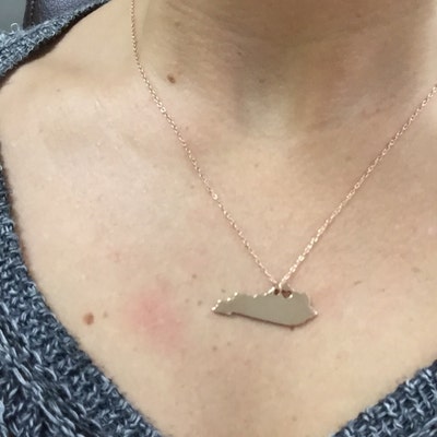 Rose God KY State Shaped Necklace With A Heart,kentucky State Necklace ...
