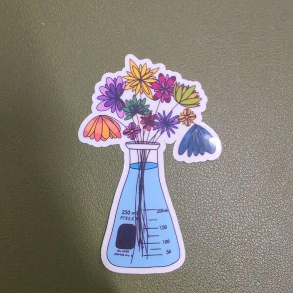 Flower Bouquet in Erlenmeyer Flask Sticker | Science Lab Glassware Stem ...