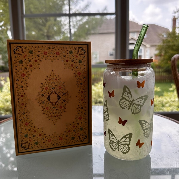 Daisy Iced Coffee Glass Cup Spring Floral Glass Cup With Bamboo Lid and ...