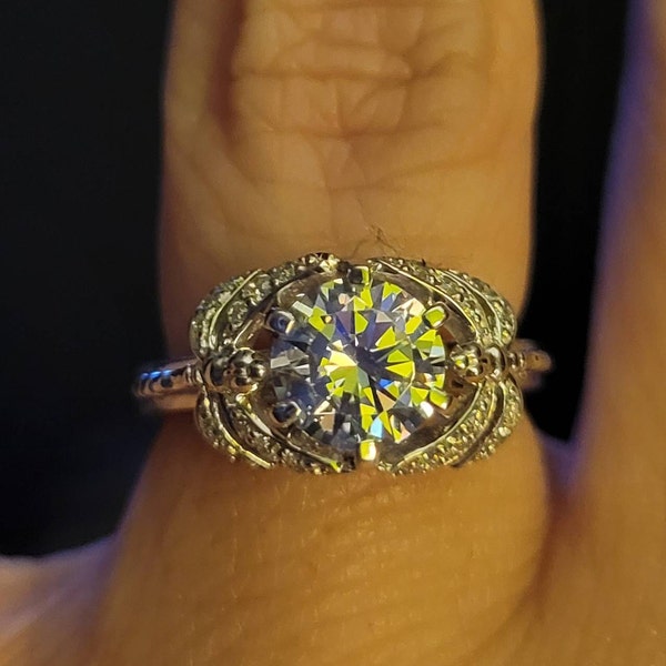 Solitaire Round Diamond Engagement Ring Set, Woman's Broad Shank ...