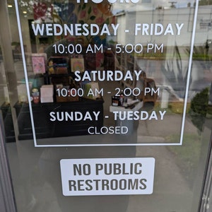 Custom Store Hours Decal Business Door Sign for Hours of Operation Open ...