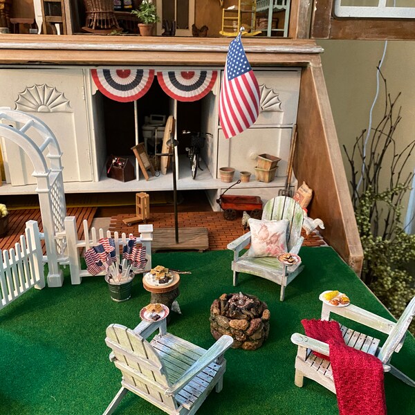American Flag W/pole flag Holder Available Dollhouse Miniature 1:12 ...