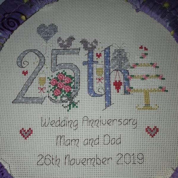 25th Wedding ( Numbers ) Anniversary Customisable Cross Stitch Printed ...