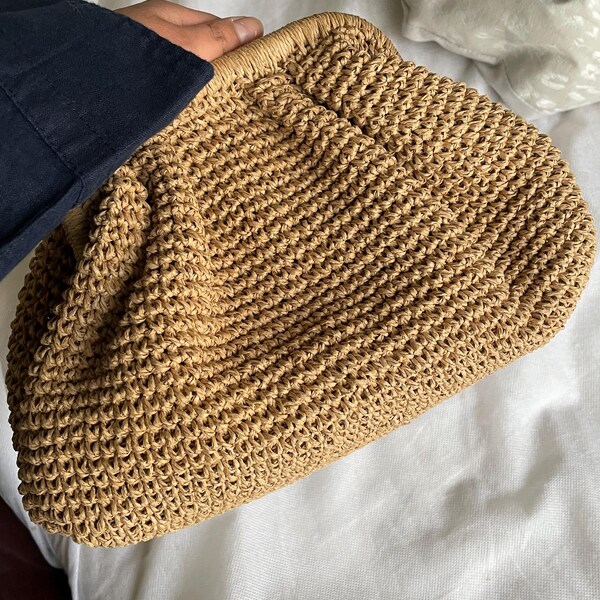 Small Raffia Beige Clutch Bag for Women Straw Knitted Raffia Bag Pouch ...