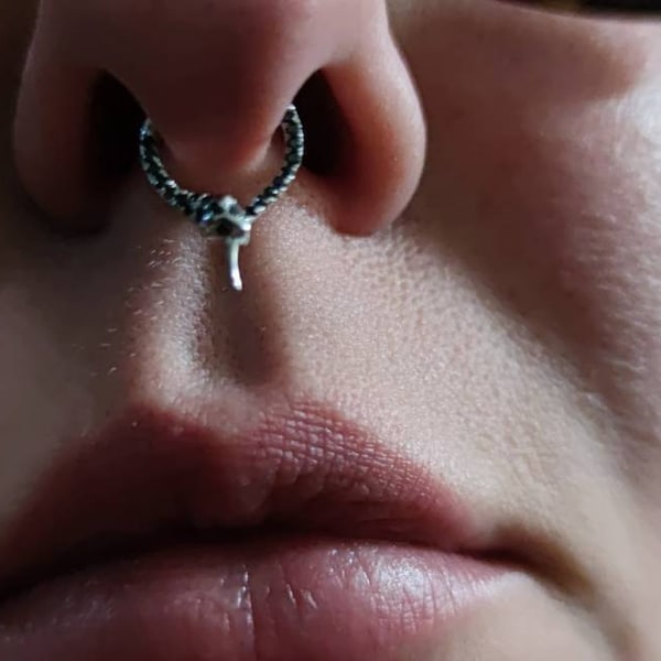 14K Solid Gold Diamond Snake Daith Piercing for Her, Gold Snake Septum ...