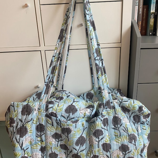 Large Cotton Weekender Travel Bag, Handmade Quilted Fabric Duffle Bag ...