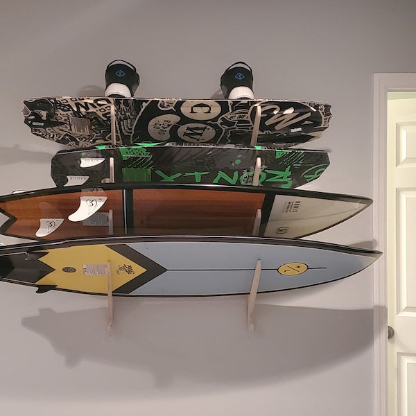 4 Paddleboard Rack and Surfboard Rack - Bamboo/birch - Vertical Indoor ...