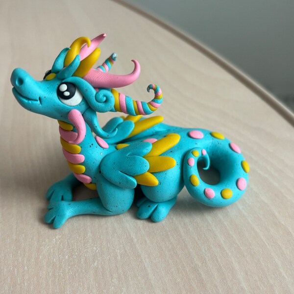 Polymer Clay Dragon Figurine, Handmade Dragon Sculpture, Blue Dragon ...