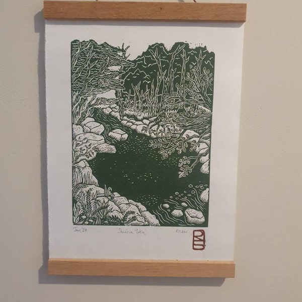 Original Handprinted Linocut Olive Palm Linoprint Abstract Minimal ...