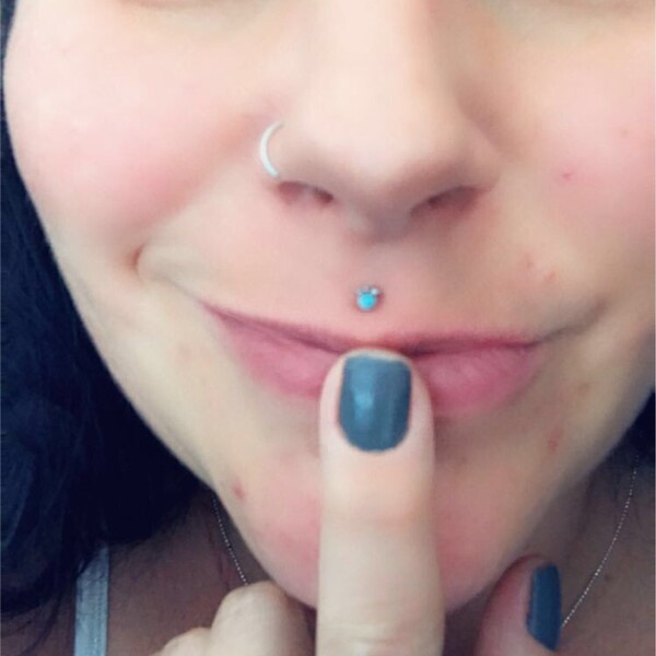 Labret Piercing 316L Surgical Steel - Opal Lip Ring Stud, Monroe ...