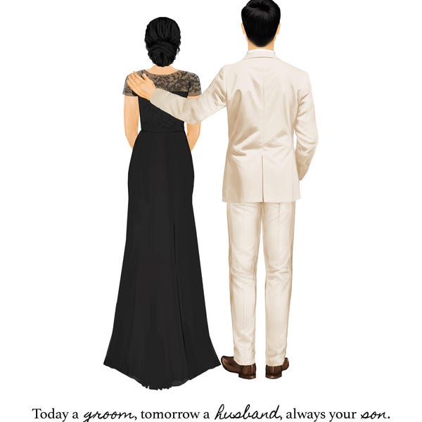 Personalized Bride and Parents Portrait Art DIGITAL Mother & Father of ...