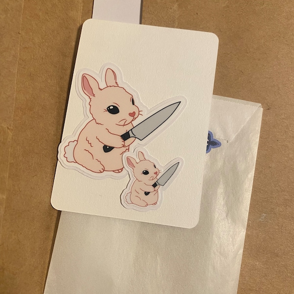 Adorable Bunny With Knife - Waterproof Glossy Vinyl Sticker - Etsy