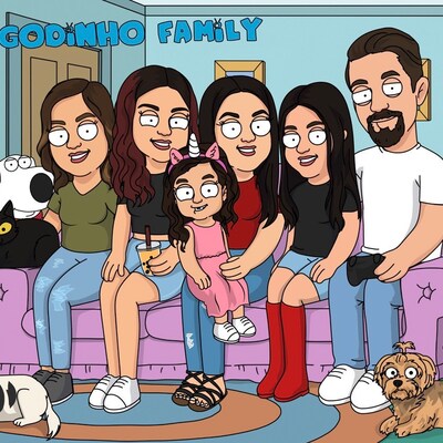 SALE Custom Family Guy Portrait, Cartoon Style, Personalized Family ...