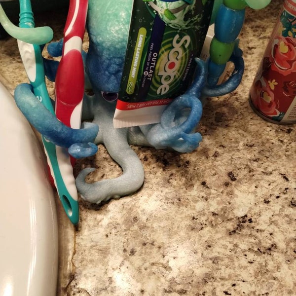 Custom Octopus Toothbrush Holder: Hand-painted Eyes, Ocean Bathroom ...
