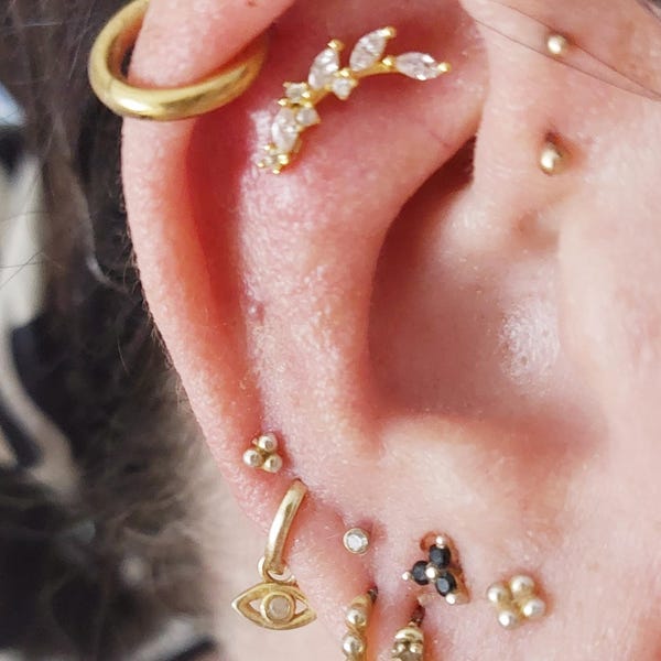 Minimalist Lobe Ear Cuff Stud Earring Sterling Silver Double Band Ear ...