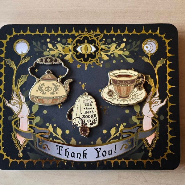 BOOKISH TEA SET Mini Enamel Pins. Hard Enamel Pin. Witchy Pin. Teapot ...