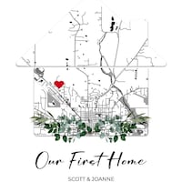 Custom Home Map, First Time Home Buyer, Personalized Housewarming Gift ...