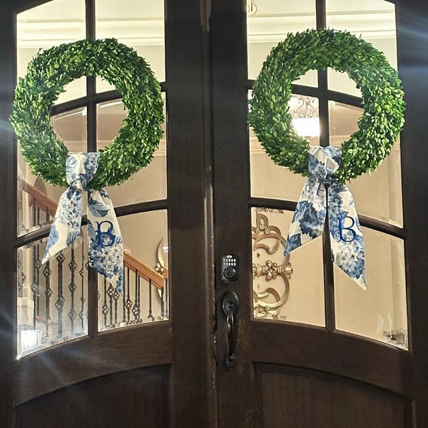 Spring Green Stripe Monogram Wreath Sash for Front Door, Personalized ...