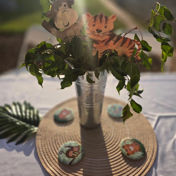 Set of 8 Jungle Safari Animal Centerpieces, Cake Toppers, Party ...