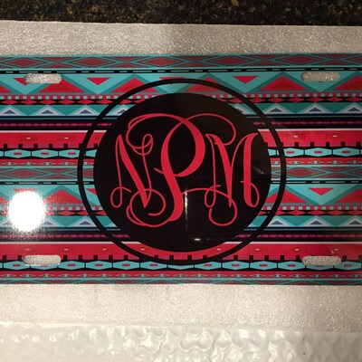 Aztec Monogram Print License Plate - Etsy