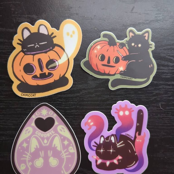 Spooky Kitties Halloween Sticker Set, Cute Demon Ghost Cat Matte Vinyl ...
