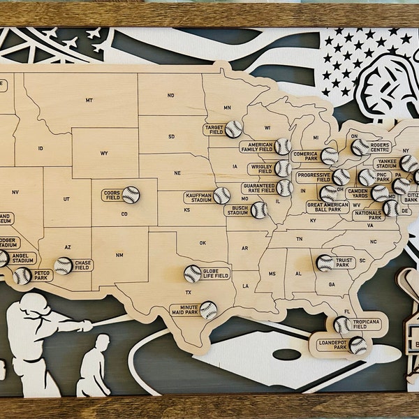 Custom Baseball Stadium Travel Map Tracker, Ballpark Travel Map, MLB ...