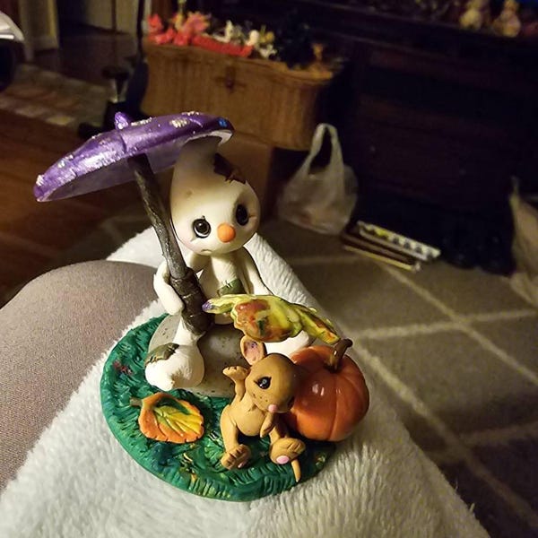 Scarecrow & Crow W/ Pumpkin-polymer Clay Collectible-sculpted Figure ...