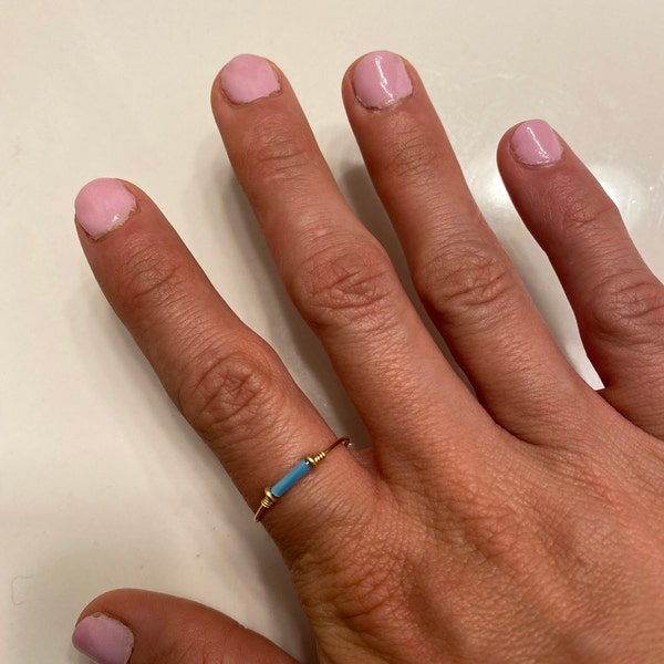 Turquoise Thin Rings Handmade - Midi Thin Ring, Metal Thin Ring -knuckle Ring Gold Stacking Wire ...
