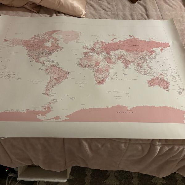 Pink World Map Poster High Detailed - Personalized Travel Map - High ...