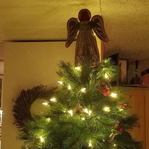 Copper Angel Tree Topper Metal Rustic 9 Inch Scallop Two Piece Hand Cut ...