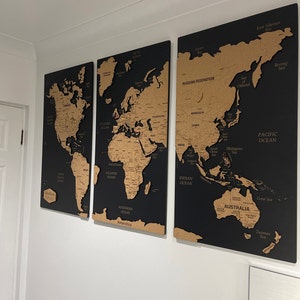 World Map Push Pin, World Map Wall Art, Wooden Travel Map, Cork Board ...