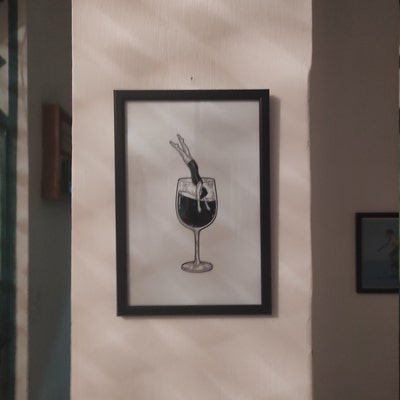 Retro Wine Print, Fine Line Wine Art, Bar Cart Prints, Kitchen Art ...