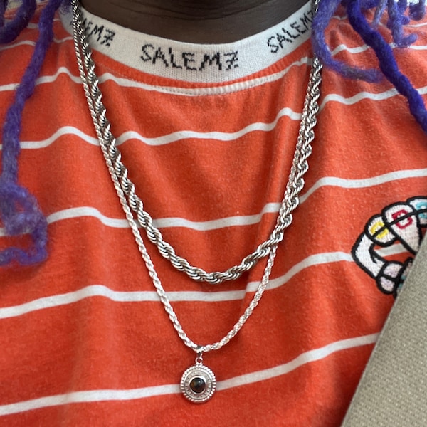 Stainless Steel Silver Rope Chain Waterproof Bracelet Necklace for Men ...